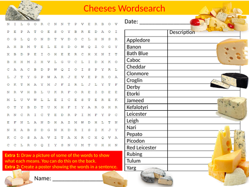 Cheese #3 Wordsearch Sheet Starter Activity Keywords Cover Homework ...
