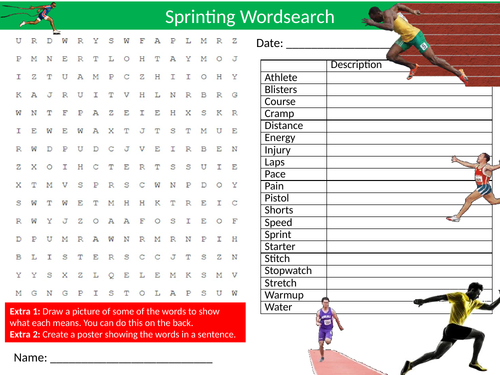 Sprinting Wordsearch PE Sports Starter Settler Activity Homework Cover ...