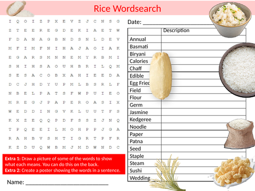 Rice #2 Wordsearch Staple Food Technology Starter Settler Activity ...