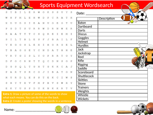 Sports Equipment #2 Wordsearch Starter Activity PE Sports Day Homework ...