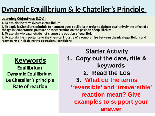 Le Chatelier's Principle & Equilibria | Teaching Resources