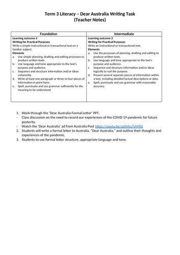 VCAL Literacy Writing for Practical Purposes Task | Teaching Resources