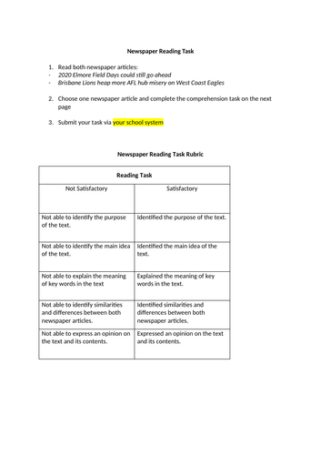 VCAL Literacy - Reading for Practical Purposes Task | Teaching Resources