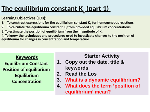 The Equilibrium Constant Kc (Part 1) | Teaching Resources