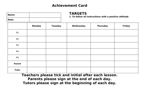 Achievement and monitoring report card for tutee | Teaching Resources