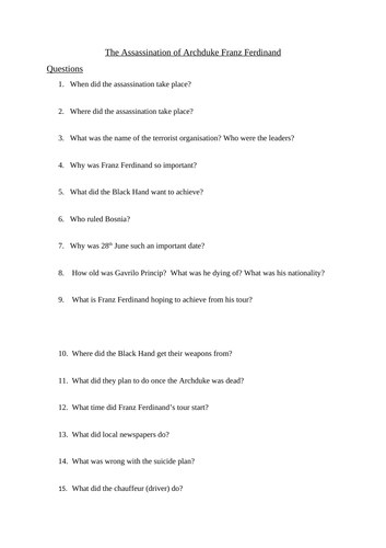 The Assassination of Archduke Franz Ferdinand | Teaching Resources