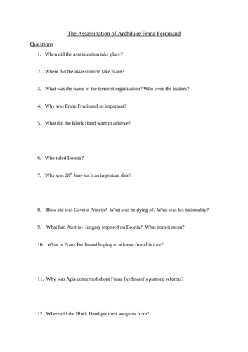 The Assassination of Archduke Franz Ferdinand | Teaching Resources