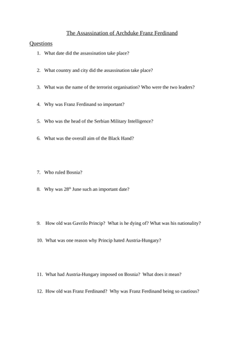 The Assassination of Archduke Franz Ferdinand | Teaching Resources