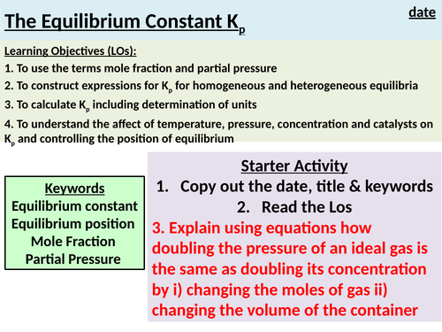 The Equilibrium Constant Kp | Teaching Resources