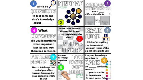 Retrieval and recall activity grid and Powerpoint for practical starter ...