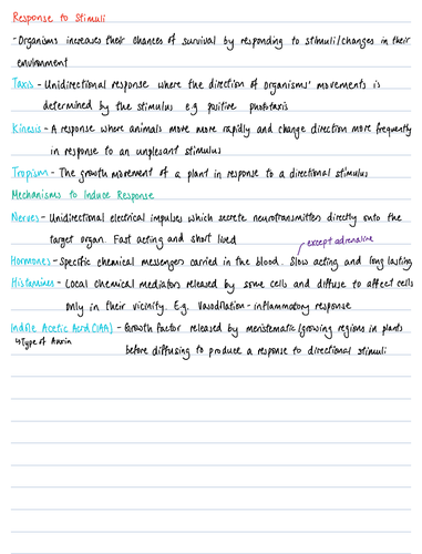 A Level Biology Notes - Response to Stimuli | Teaching Resources
