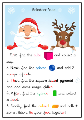 KS1: Christmas - Identify 3D shapes on a shape hunt to make reindeer ...