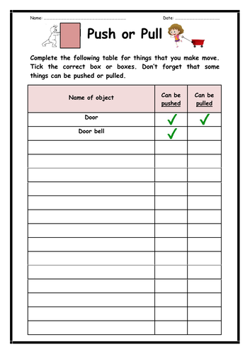 Push or Pull - Forces Worksheet | Teaching Resources