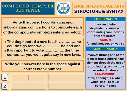 COMPOUND-COMPLEX SENTENCE STRUCTURE: 60 BOOM CARDS | Teaching Resources