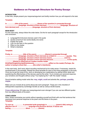 Poetry Essay Template IGCSE/GCSE | Teaching Resources