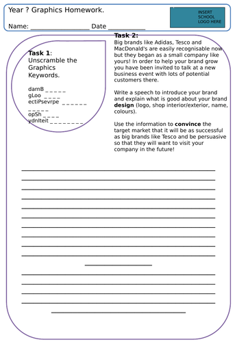 KS3 Graphics Homework Sheet 1 | Teaching Resources