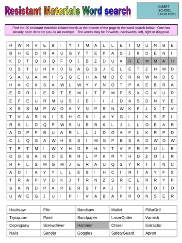 KS3 Resistant Materials Word search | Teaching Resources