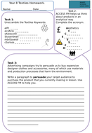KS3 Textiles Homework Sheet 1 | Teaching Resources