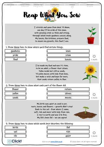Year 2 Reading Comprehension (POETRY): Science: Plants | Teaching Resources