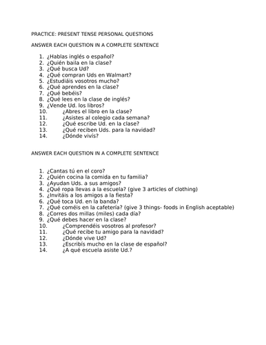 Practice present tense | Teaching Resources