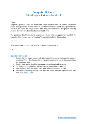 Python Java Programming Assessment 4 Mini Project Teaching Resources