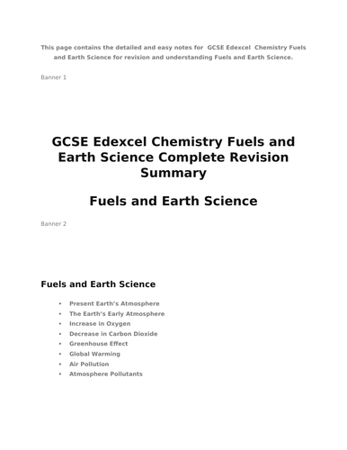 GCSE Edexcel Chemistry Fuels and Earth Science Complete Revision ...