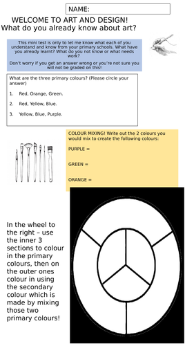 YEAR 7 Baseline test and welcome to Art! | Teaching Resources