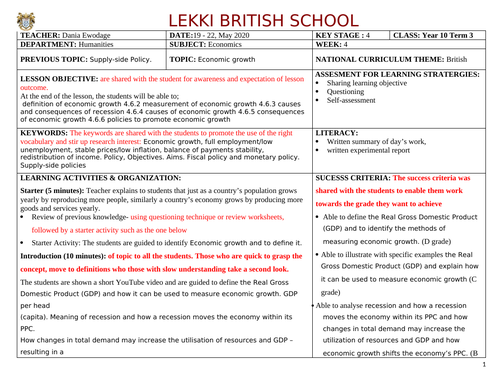 ECONOMICS LESSON PLAN Week 1 - 4.6 Economic Growth IGCSE Economics ...