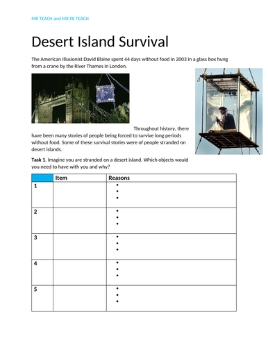 Desert Island Survival Lesson | Teaching Resources