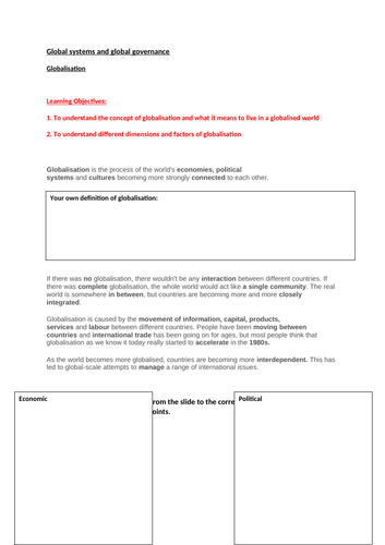 A-Level Globalisation Worksheets | Teaching Resources