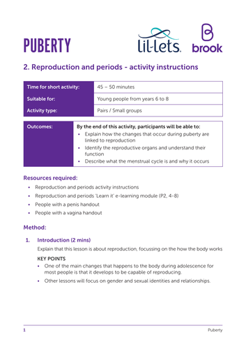 Puberty: Reproduction and periods activity | Teaching Resources