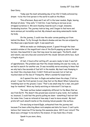 Moon Landing Diary Entry Example Text, Feature Identification & Answers ...