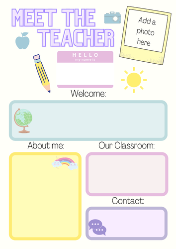 Pastel Meet the Teacher sheet | Teaching Resources
