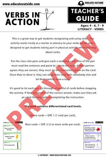 Verbs In Action: Parts of Speech Outdoor Activity | Teaching Resources