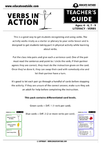 Verbs In Action: Parts of Speech Outdoor Activity | Teaching Resources