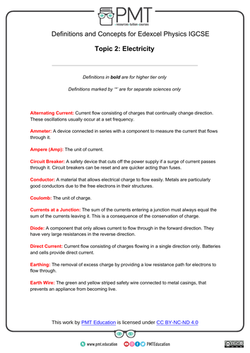 Edexcel IGCSE Physics Definitions | Teaching Resources Edexcel IGCSE Physics Definitions | Teaching Resources