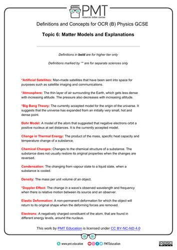 OCR (B) GCSE Physics Definitions | Teaching Resources