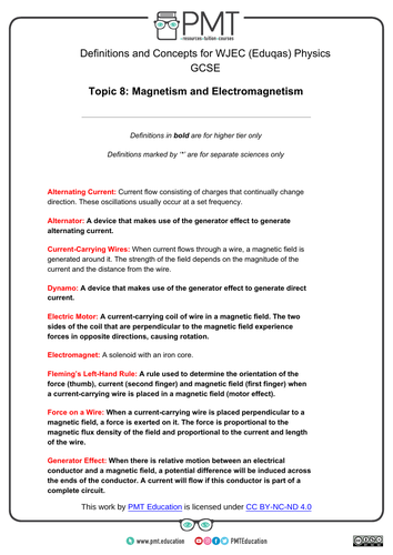 WJEC Eduqas GCSE Physics Definitions | Teaching Resources WJEC Eduqas GCSE Physics Definitions | Teaching Resources