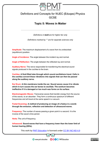 WJEC Eduqas GCSE Physics Definitions | Teaching Resources WJEC Eduqas GCSE Physics Definitions | Teaching Resources