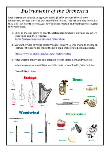 KS2 Instruments of the Orchestra Home Learning | Teaching Resources