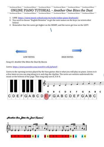 Home Learning: Keyboard Riffs ' Another One Bites the Dust' | Teaching ...