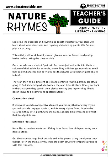 Nature Rhymes & Poetry Outdoor Activity | Teaching Resources
