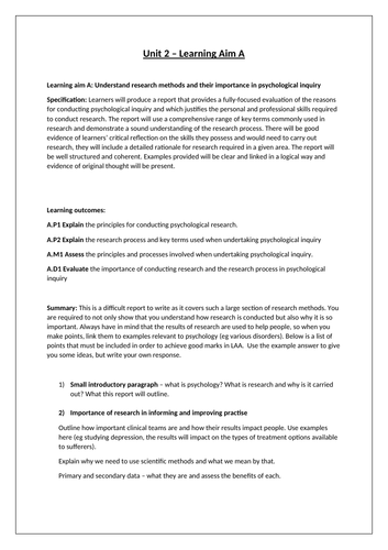 BTEC Applied Psychology Unit 2 LAA,B, C and D student guides | Teaching ...