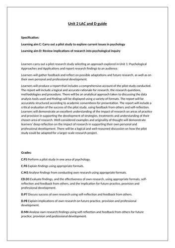 BTEC Applied Psychology Unit 2 LAA,B, C and D student guides | Teaching Resources