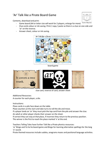 Ar! Talk like a Pirate Phonics Board Game | Teaching Resources