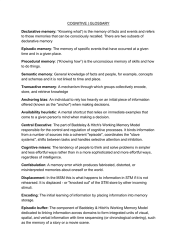 IB Psychology Glossary + Summary for Paper 1 | Teaching Resources