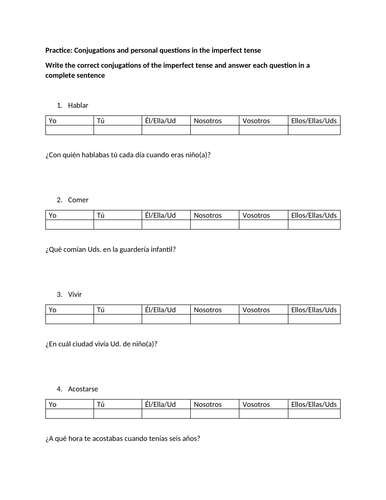 Imperfect tense mini review | Teaching Resources