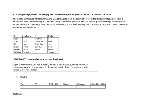 Worksheet on i-y preterit verbs | Teaching Resources
