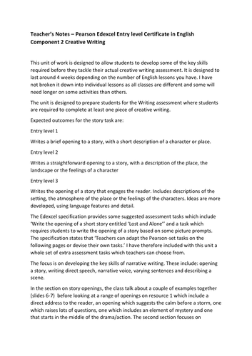 Edexcel Entry Level Certificate in English: Component 2 Creative ...