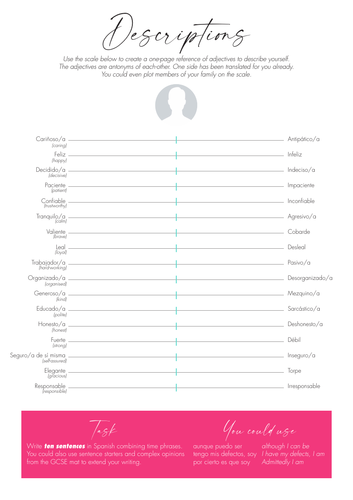 Spanish character adjective scale | Teaching Resources
